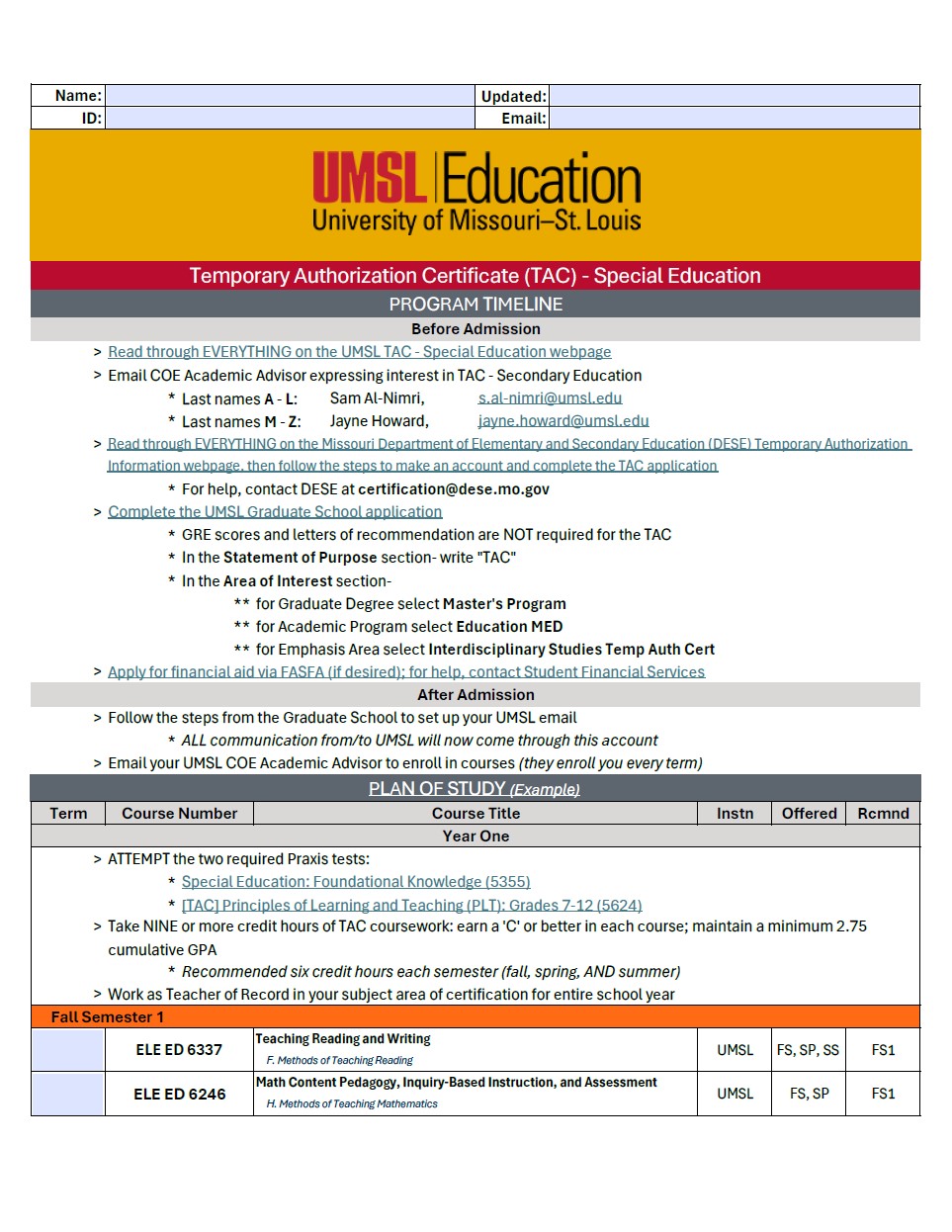 Temporary Authorization Certificate - Special Education | UMSL